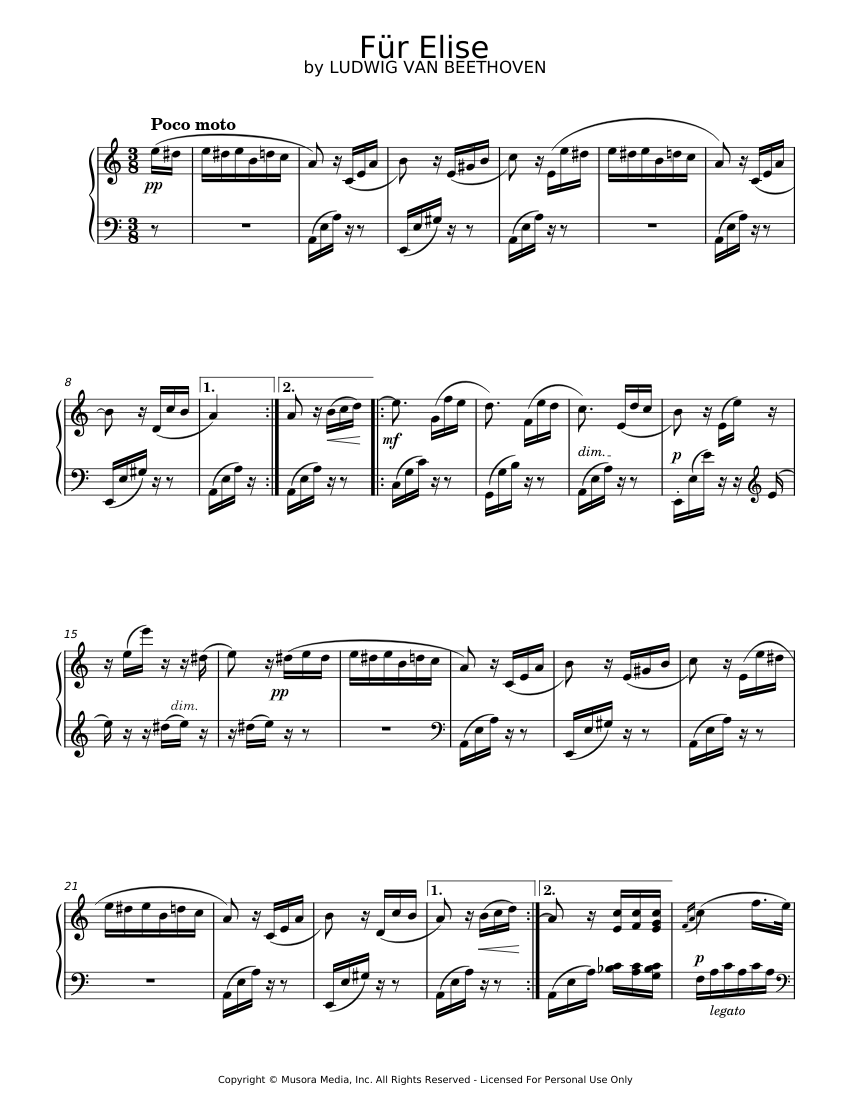 Fur Elise - Ludwig van Beethoven Sheet music for Piano (Piano Duo ...