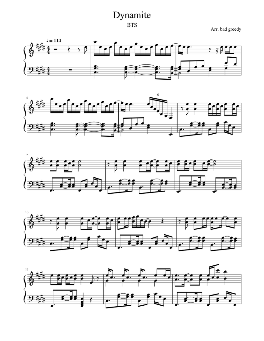 BTS(방탄소년단) - Dynamite | Piano Cover Sheet music for Piano (Solo ...