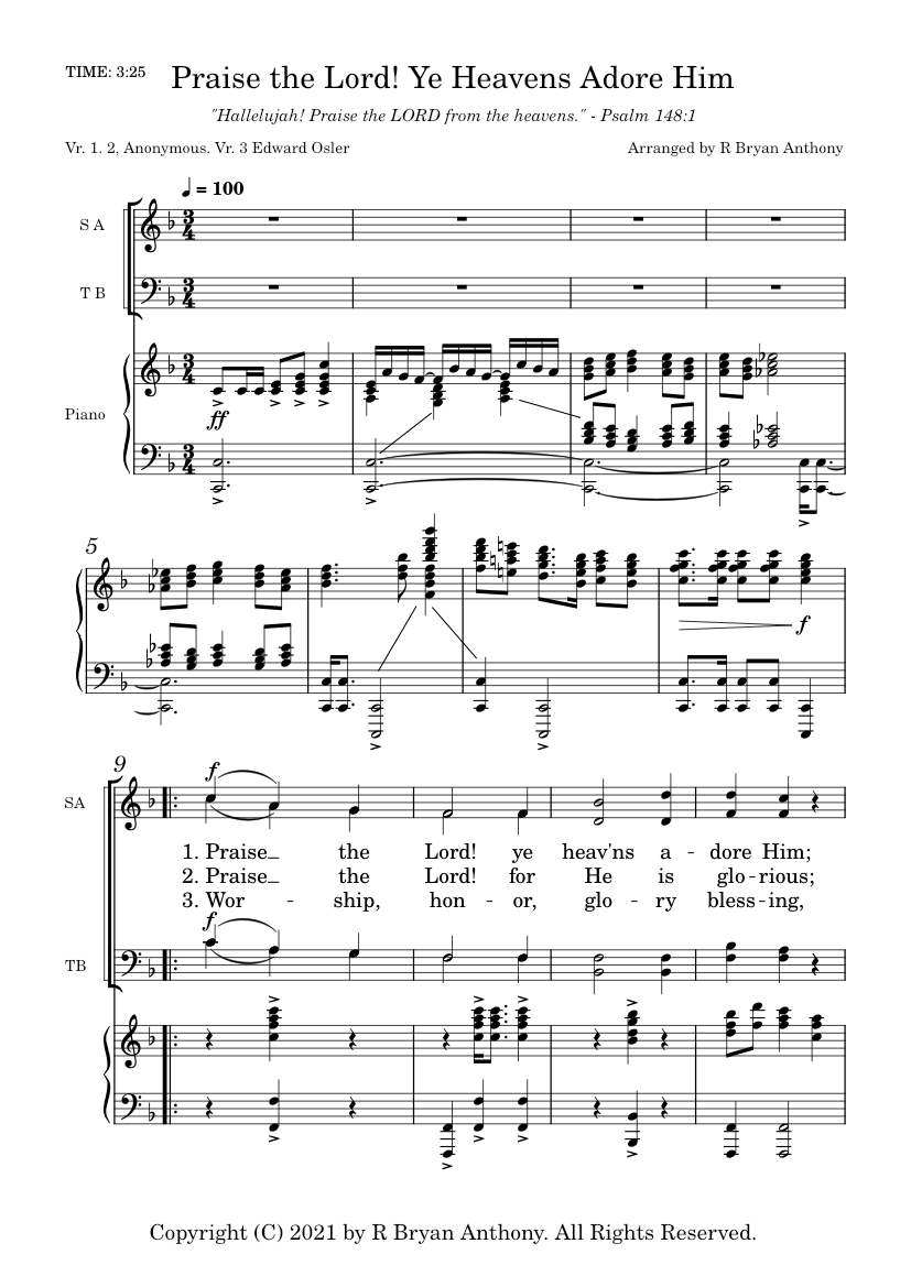 "Praise the Lord! Ye Heavens Adore Him" – 1. 2, Anonymous. 3 Edward ...