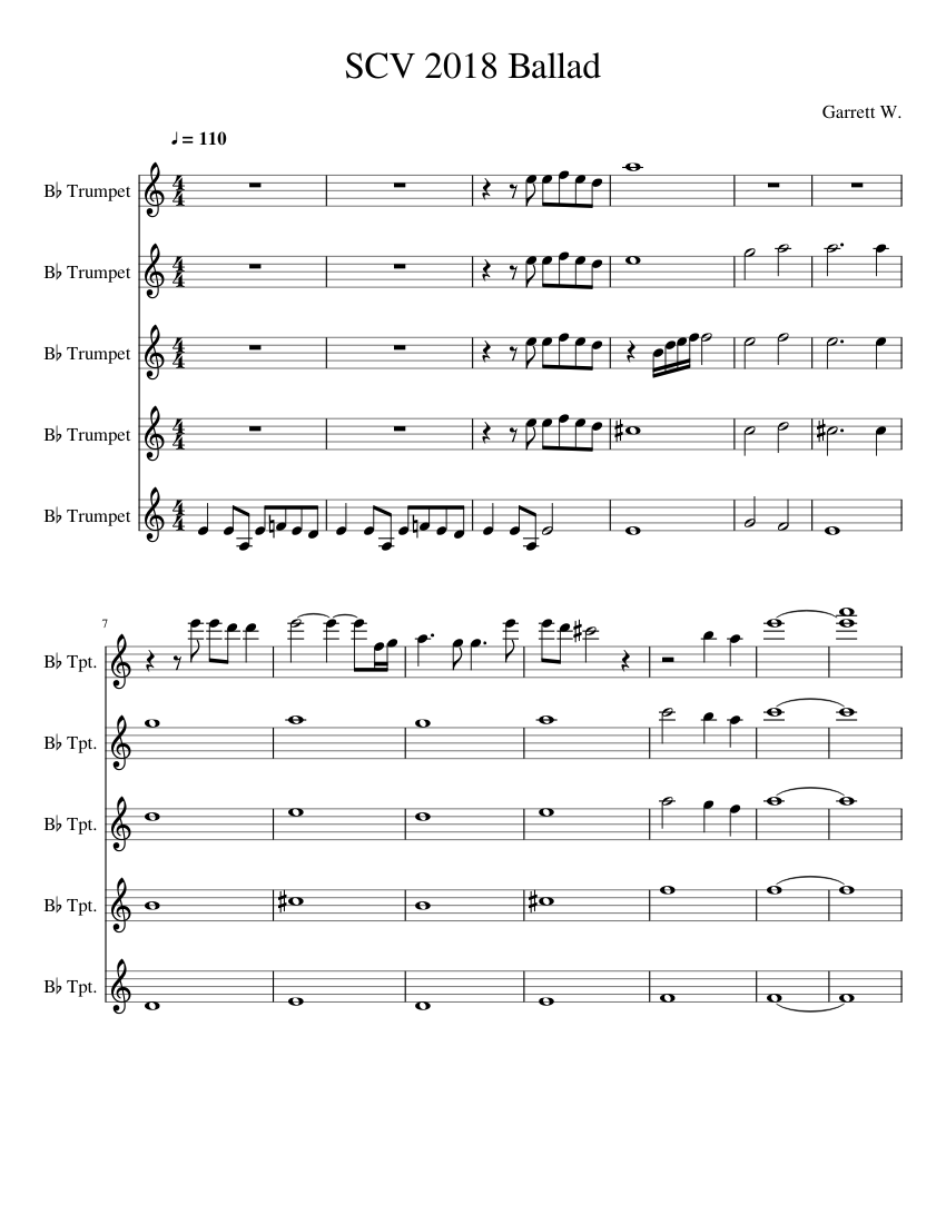 SCV 2018 Ballad Sheet music for Trumpet in b-flat (Mixed Quintet ...