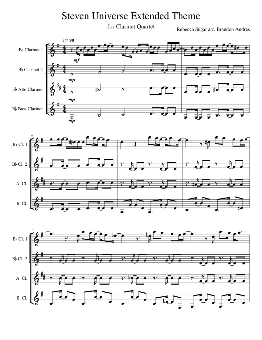 Steven Universe Extended Theme for Clarinet Quartet Sheet music for ...