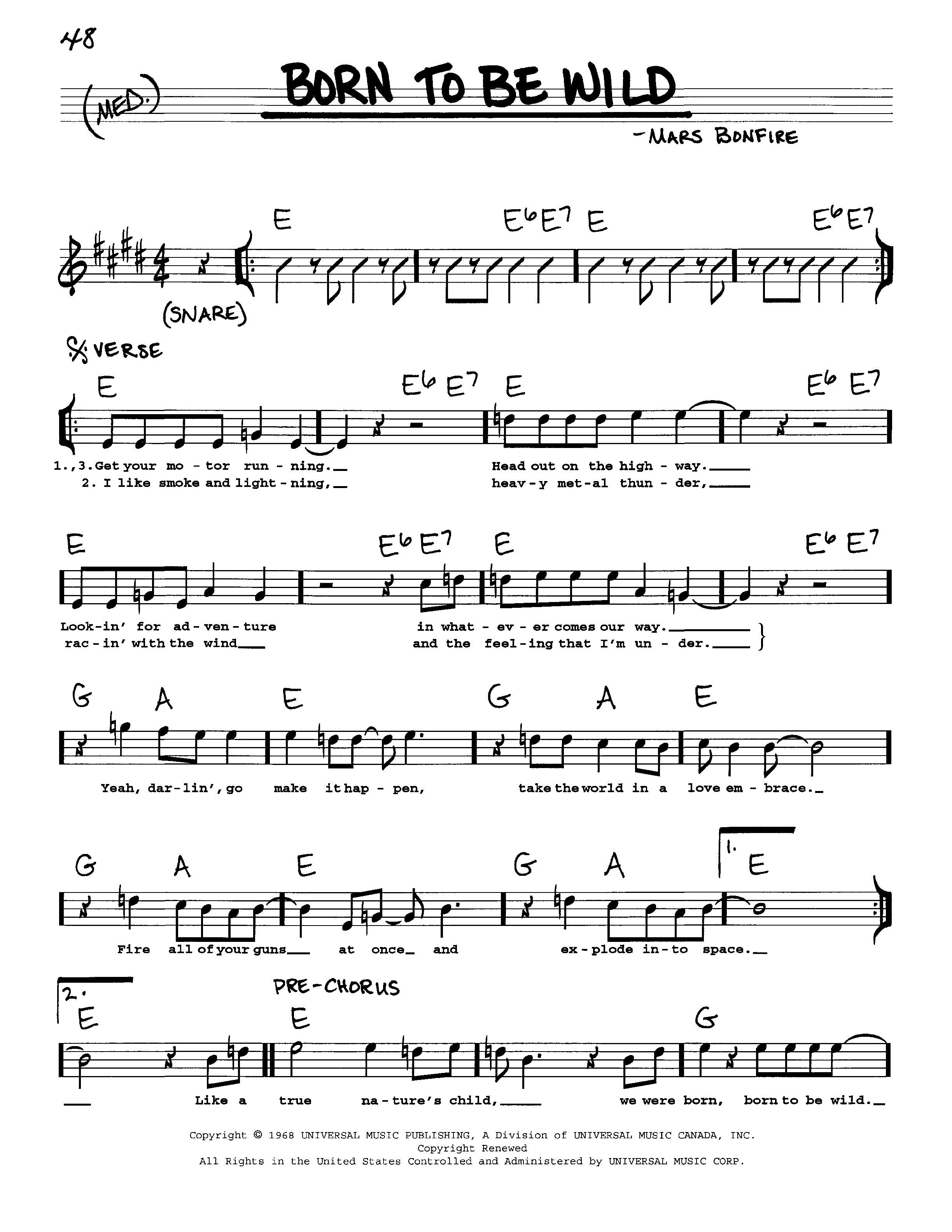 Play Official version of Born to be wild sheet music by Steppenwolf for Piano, Vocals ...
