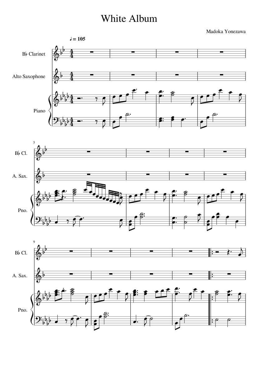 White Album Sheet music for Piano, Clarinet in b-flat, Saxophone alto ...