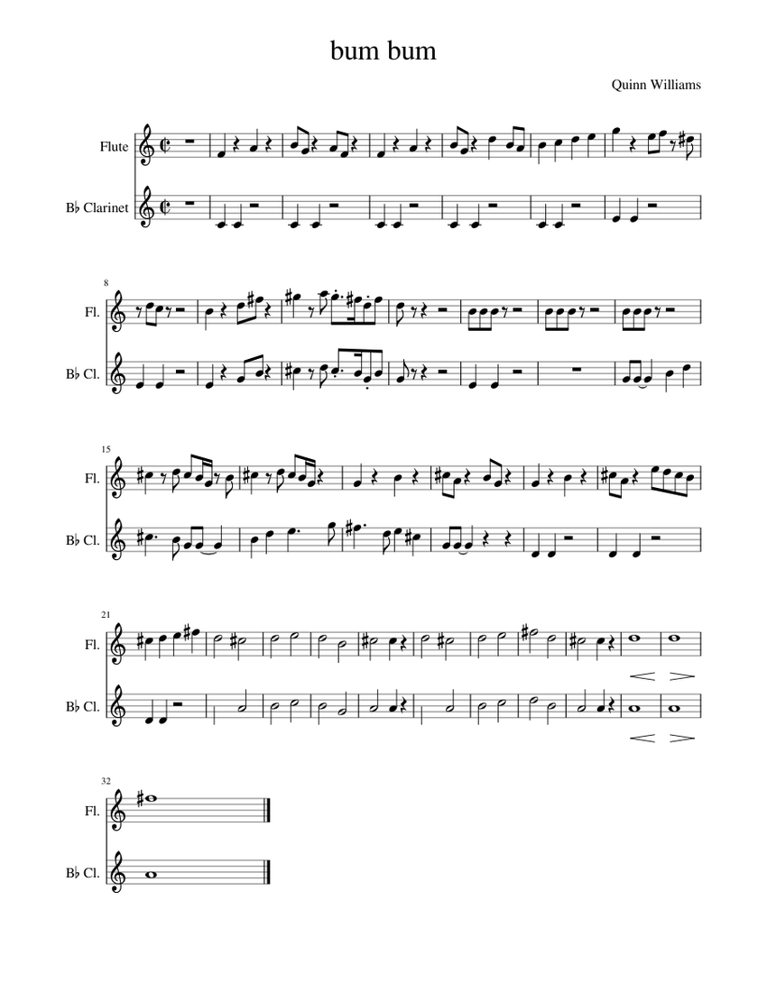 Bum bum Sheet music for Flute, Clarinet in b-flat (Woodwind Duet ...