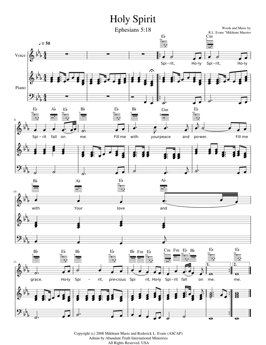 Holy Spirit Sheet music for Piano, Voice (other) (Piano-Voice-Guitar ...