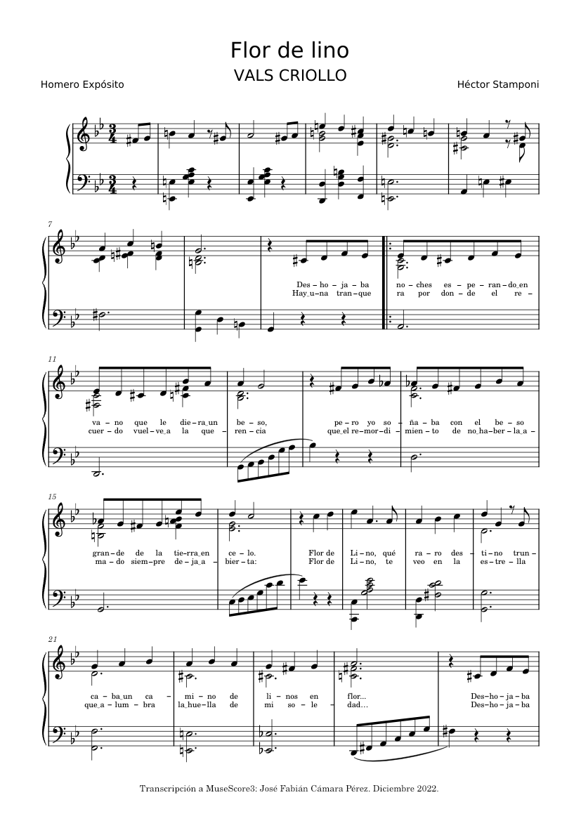 Flor de Lino – Héctor Stamponi Sheet Music for Piano (Solo) Easy ...