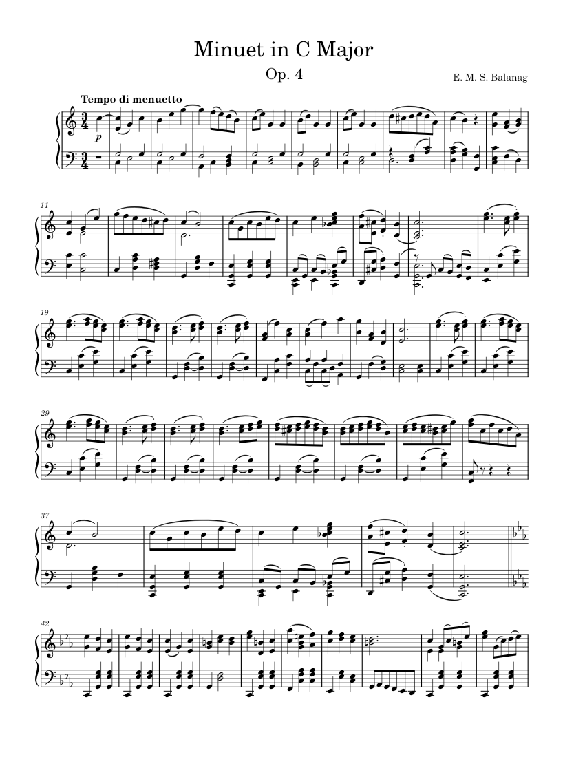Minuet in C Major, Op. 4 Sheet music for Piano (Solo) | Musescore.com