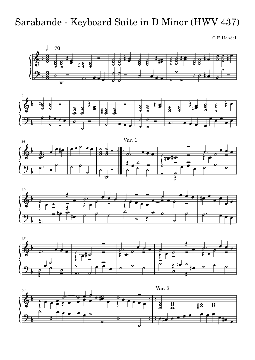 Handel: Sarabande - Keyboard Suite in D Minor, HWV 437 Sheet Music for ...