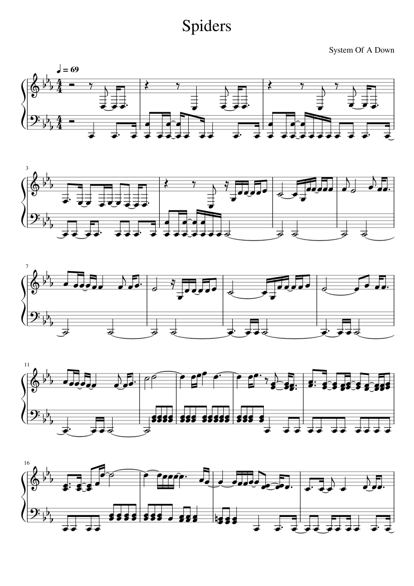 Spiders – System of a Down Sheet music for Piano (Solo) | Musescore.com