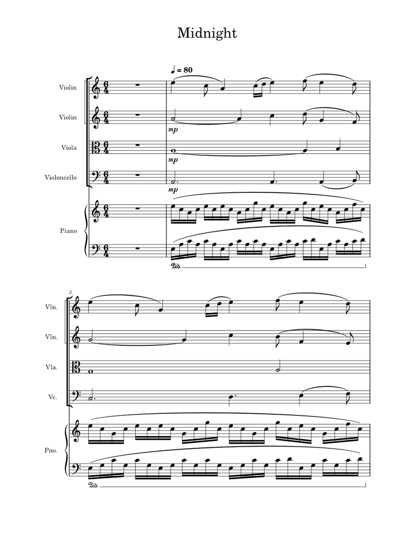 Midnight Sheet music for Piano, Violin, Viola, Cello (String Ensemble ...