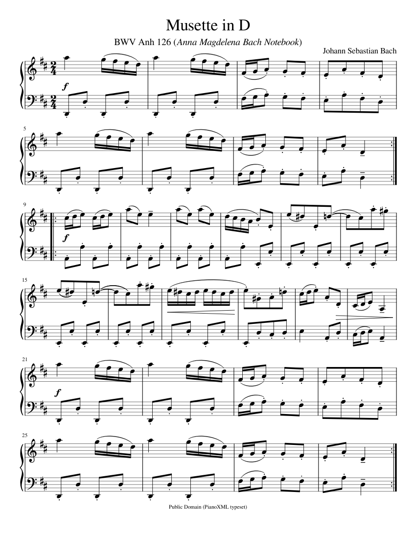 Bach: Musette in D (BWV Anh. 126) Sheet Music for Piano (Solo) easy ...
