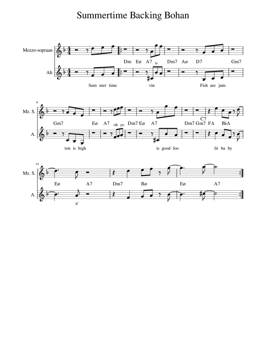 Summertime_backing Sheet music for Alto, Mezzo soprano (Choral ...