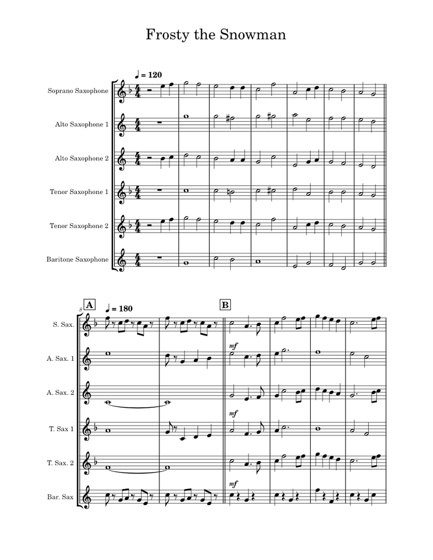 Frosty the snowman – Gene Autry Sheet music for Saxophone alto ...