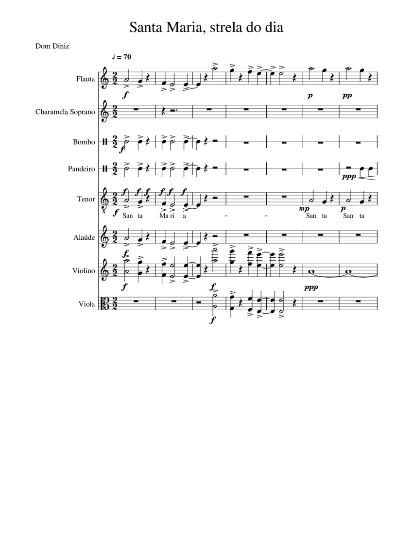 Santa Maria, strela do dia Sheet music for Tenor, Tambourine, Flute ...