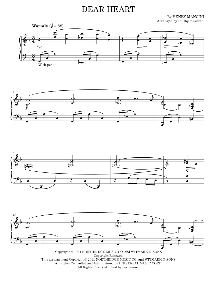 Dear Heart Sheet music for Piano: Music Notes