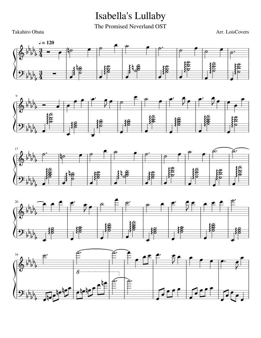 Isabella’s Lullaby from The Promised Neverland 約束のネバーランド OST Sheet music for Piano (Solo) Easy ...