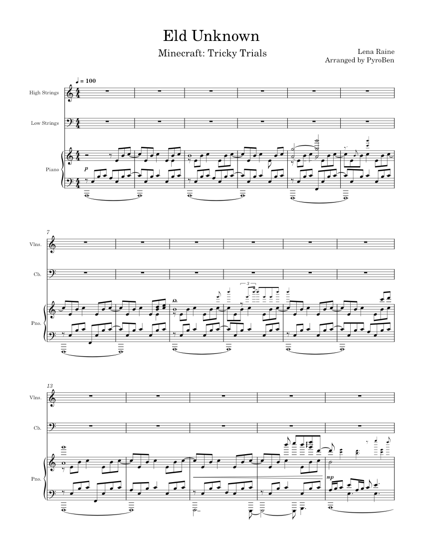 Eld Unknown - Lena Raine Sheet Music for Piano, Contrabass, Strings ...