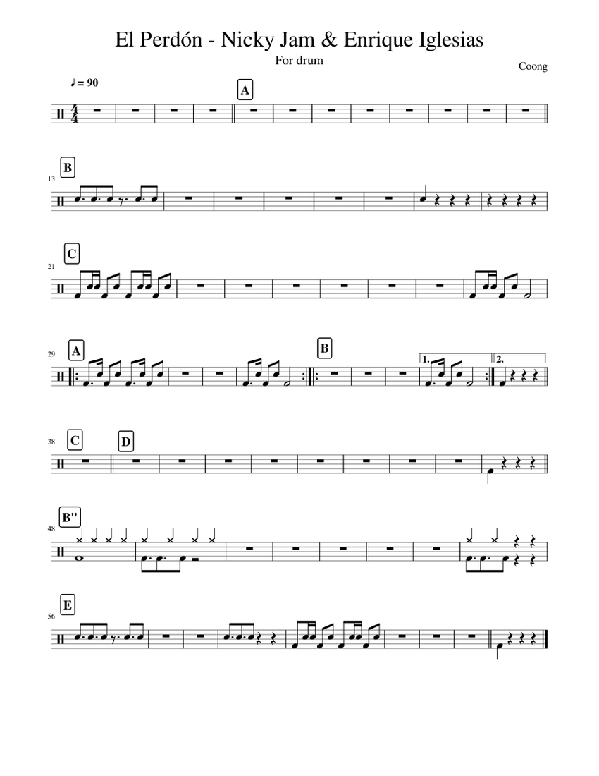El Perdón - Nicky Jam & Enrique Iglesias Sheet music for Drum Group ...