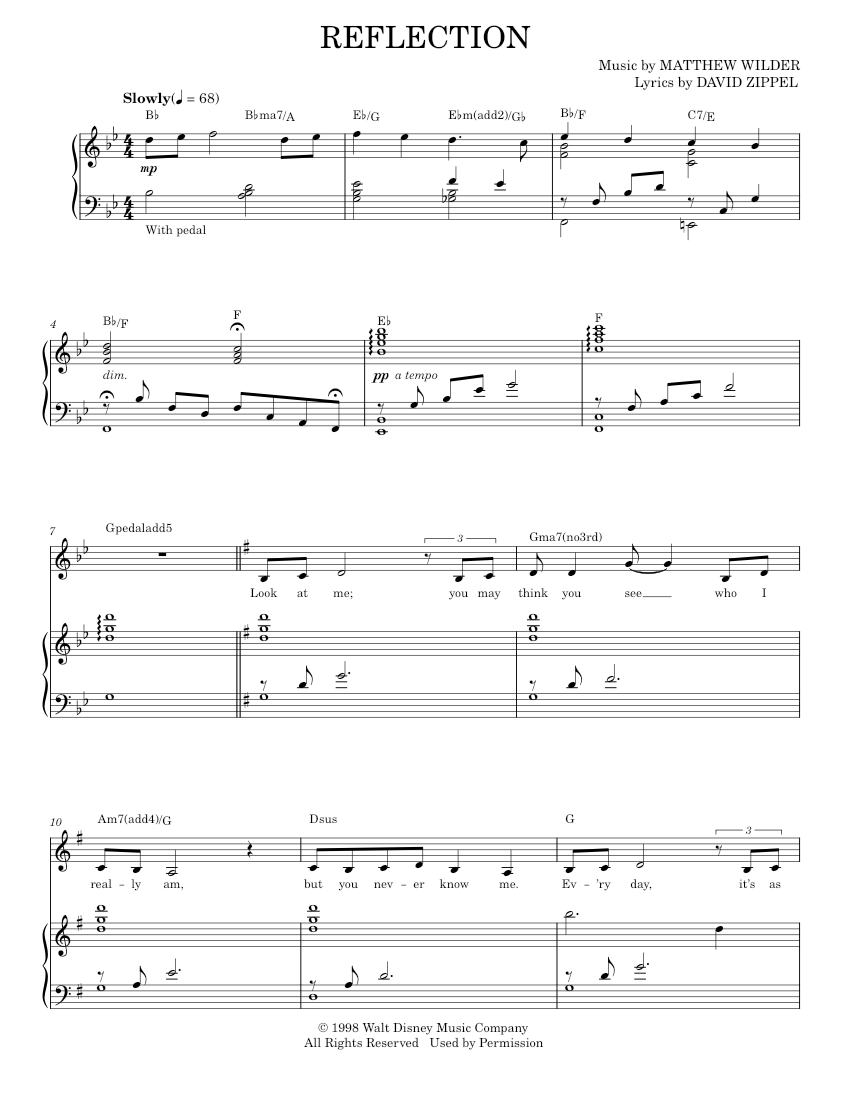 Play Official version of Reflection (Pop Version) (from Mulan) sheet ...