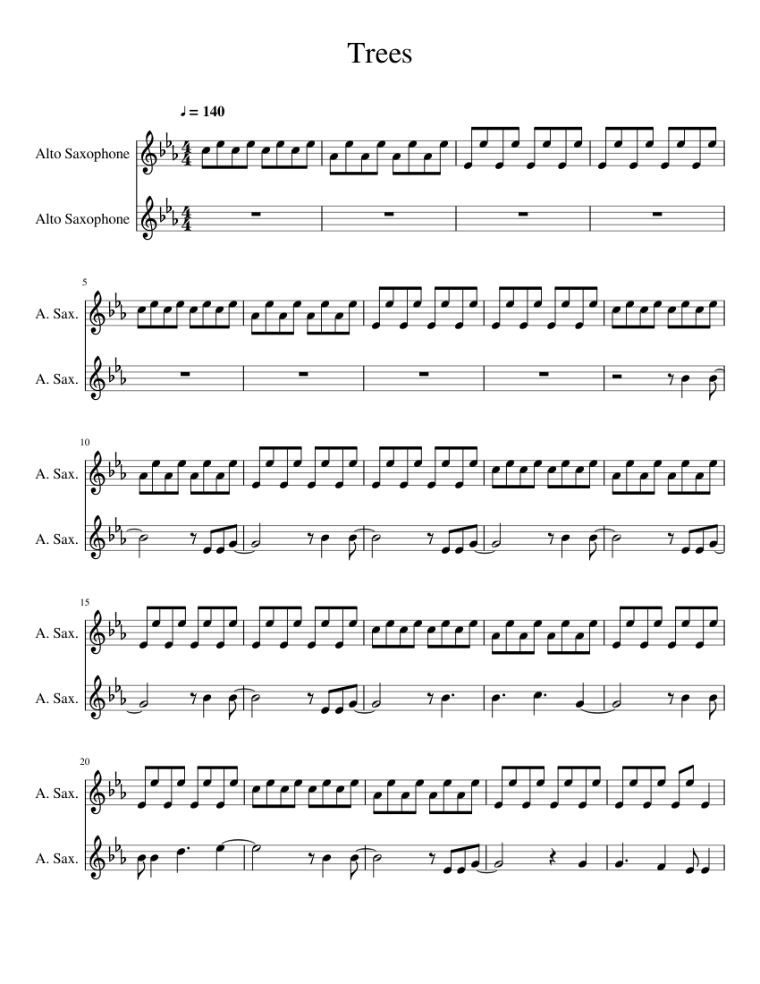 Trees Sheet music for Saxophone alto (Woodwind Duet) | Musescore.com