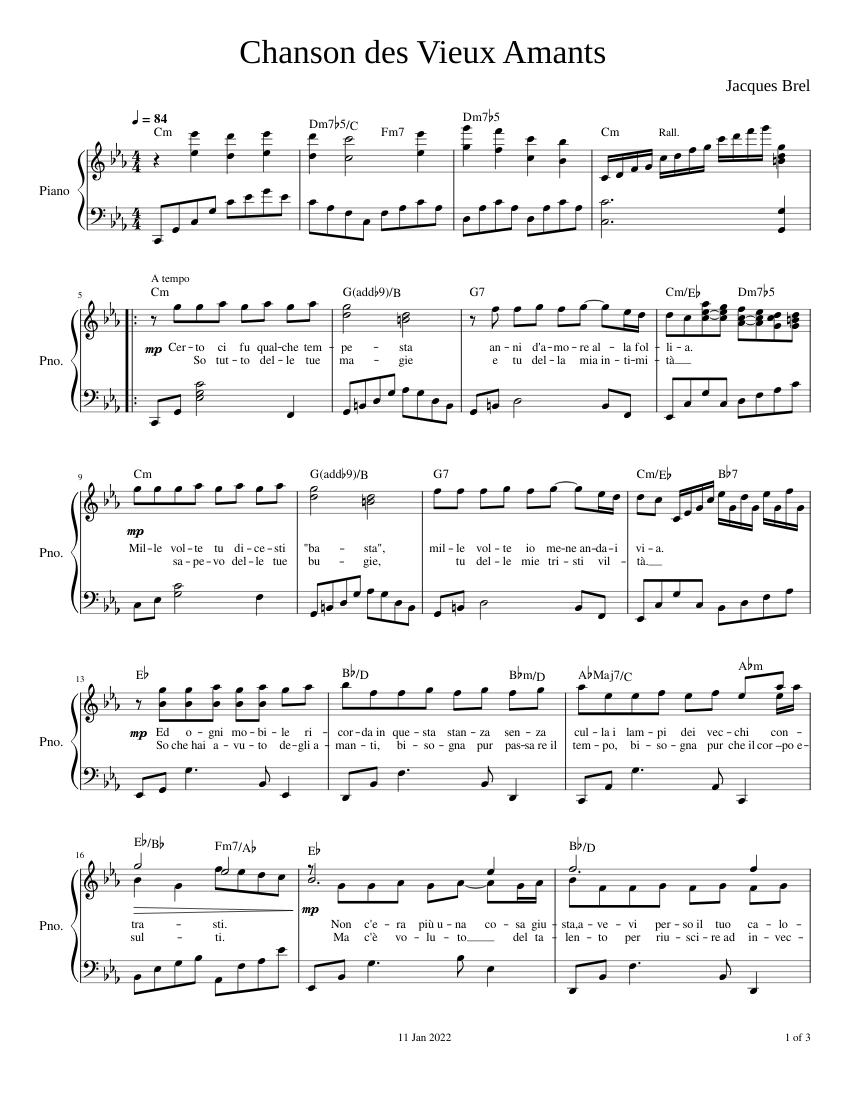 La chanson des vieux amants – Jacques Brel Sheet music for Piano (Solo ...
