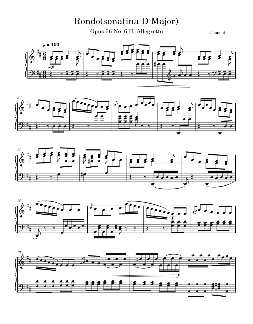Sonatina In D Major Op. 36, No. 6 Movement 1 – Muzio Clementi Rondo ...
