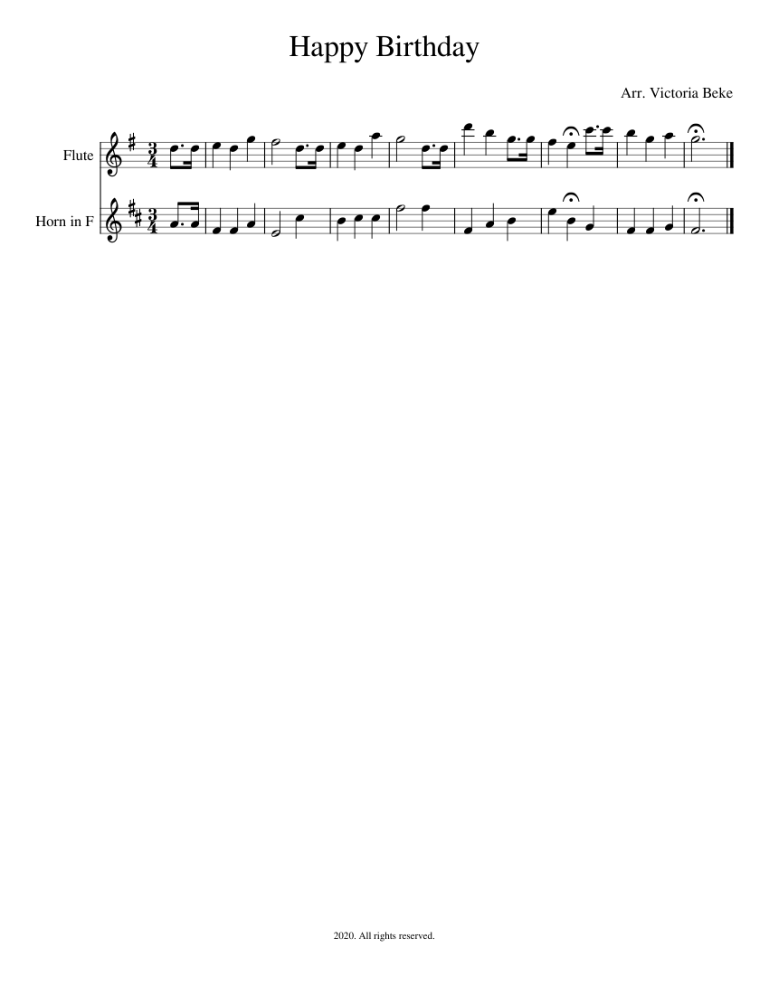 Happy_Birthday Sheet music for Flute, French horn (Mixed Duet ...