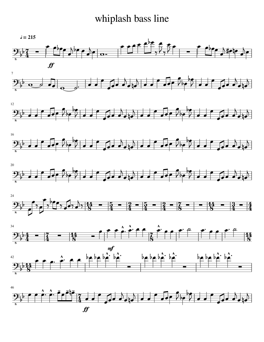 Whiplash bass line Sheet music for Bass guitar (Solo) | Musescore.com