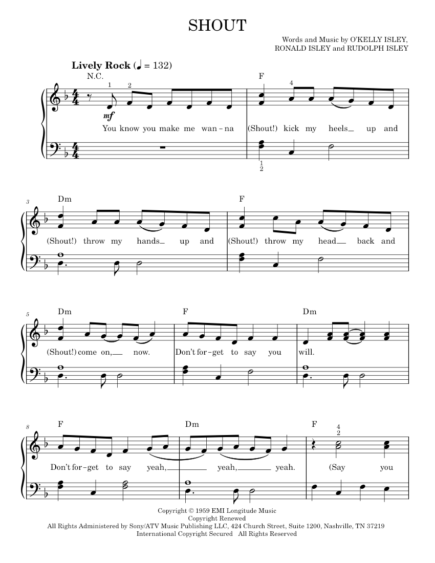 Play Official version of Shout sheet music by The Isley Brothers for ...
