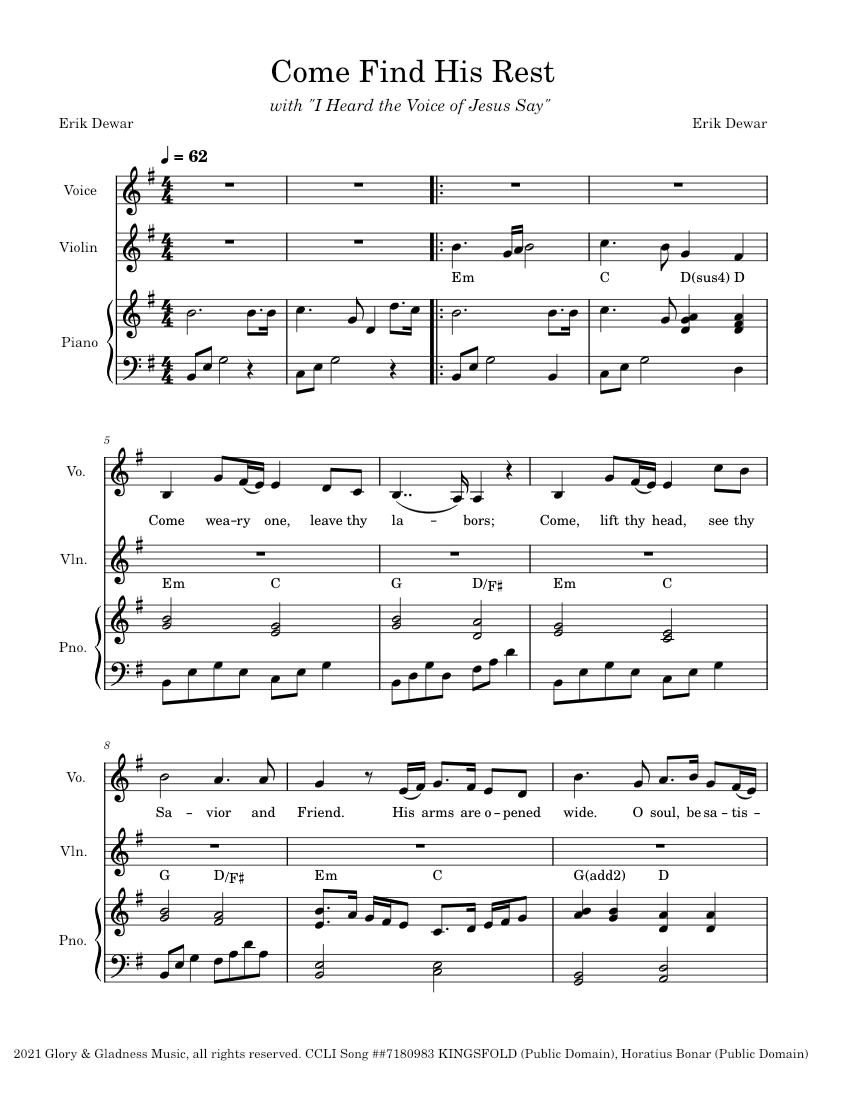 Come Find His Rest (with "I Heard the Voice of Jesus Say") – Erik Dewar ...
