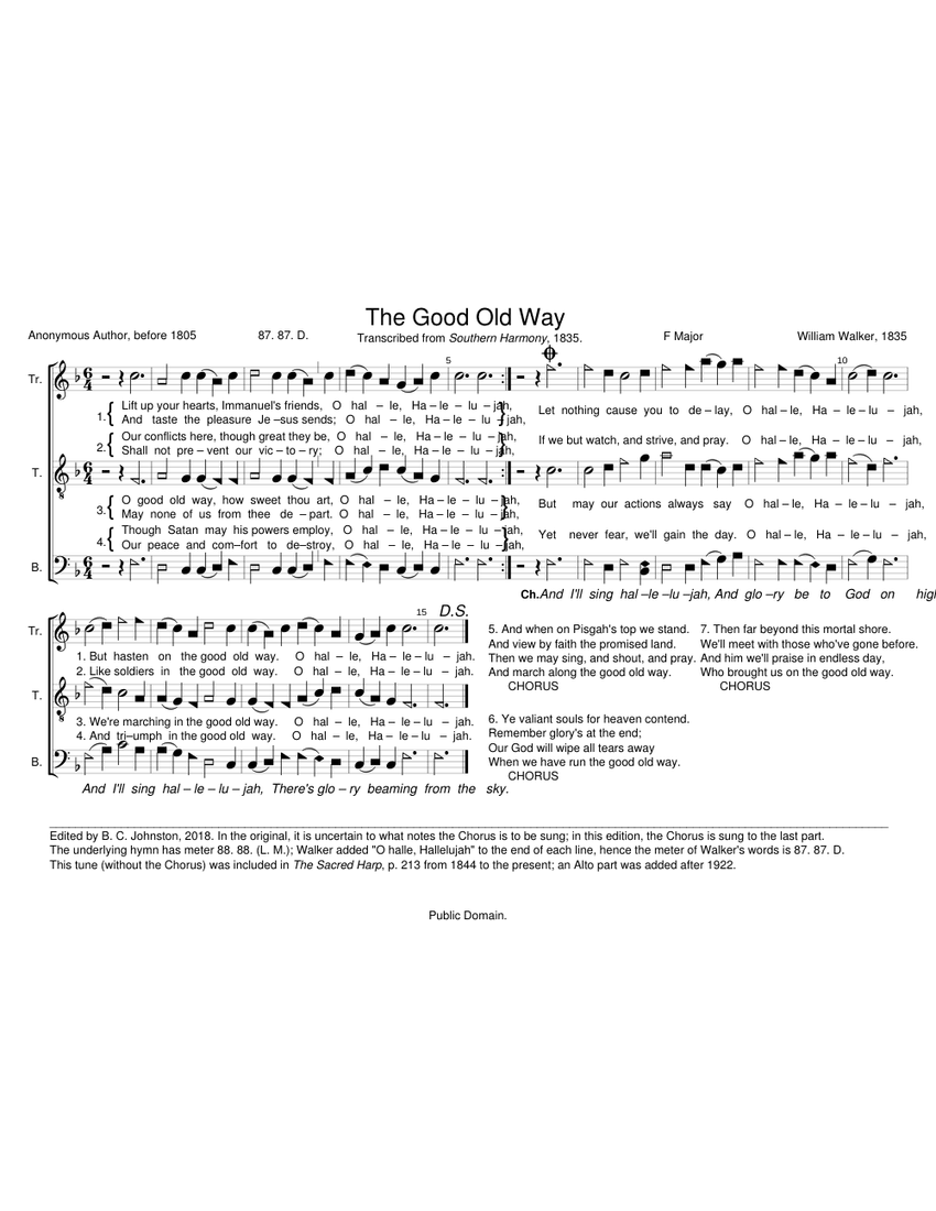 The Good Old Way - William Walker Sheet music for Tenor, Bass voice ...