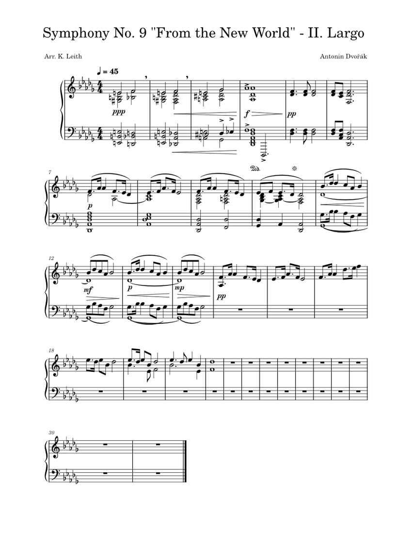 Largo from Symphony No. 9 "From the New World" - Antonín Dvořák Sheet ...