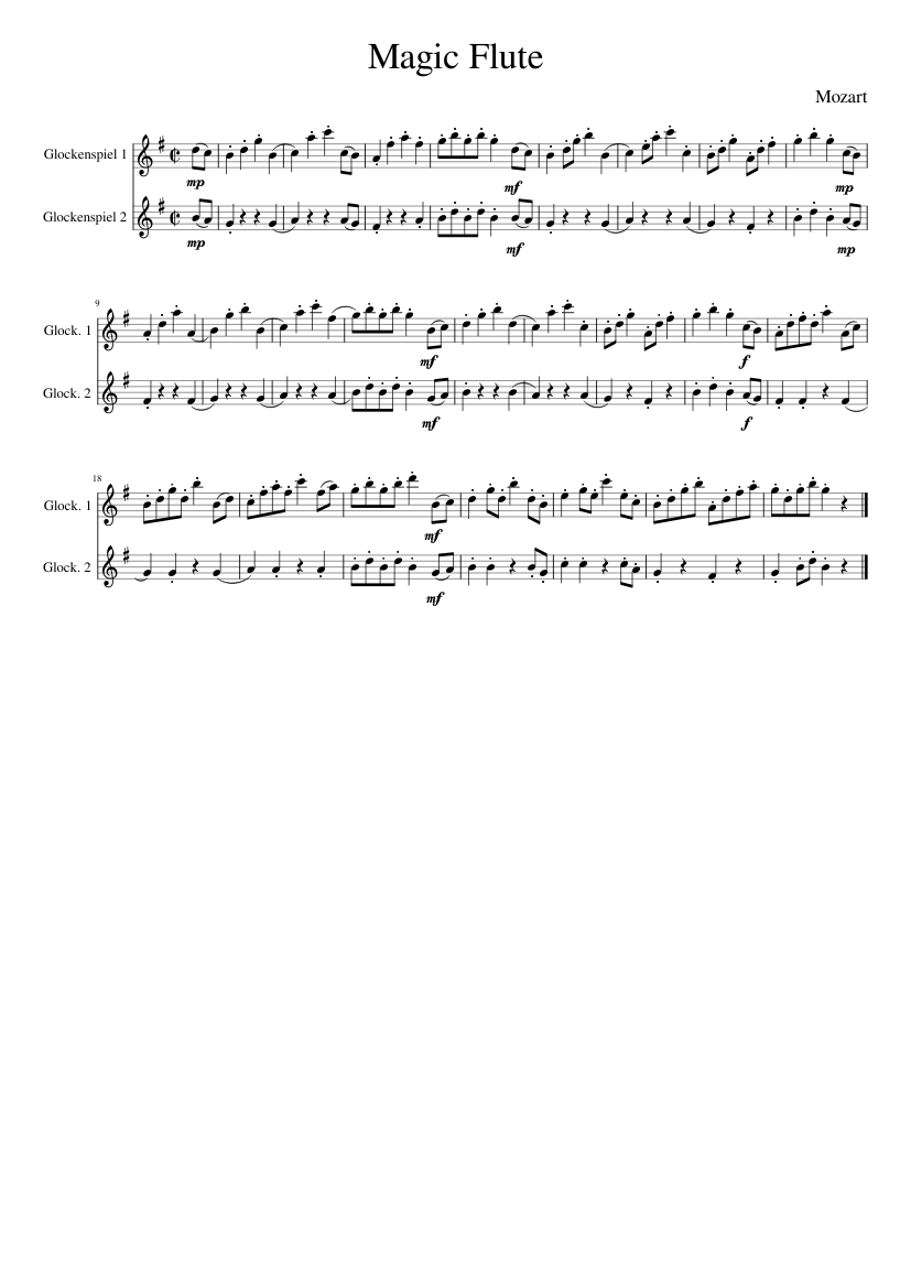 The Magic Flute – Wolfgang Amadeus Mozart Magic Flute Sheet Music for ...