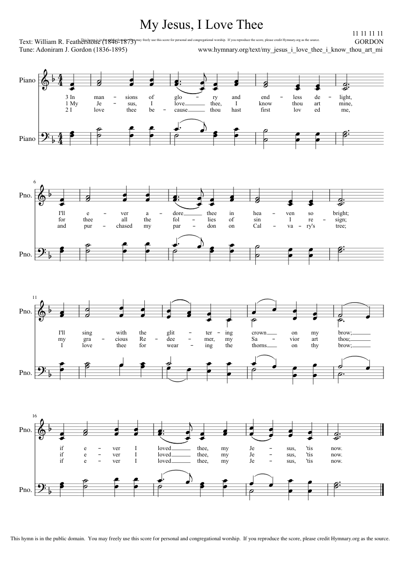 My Jesus, I love Thee, I know Thou art mine (Gordon) - A. J. Gordon ...
