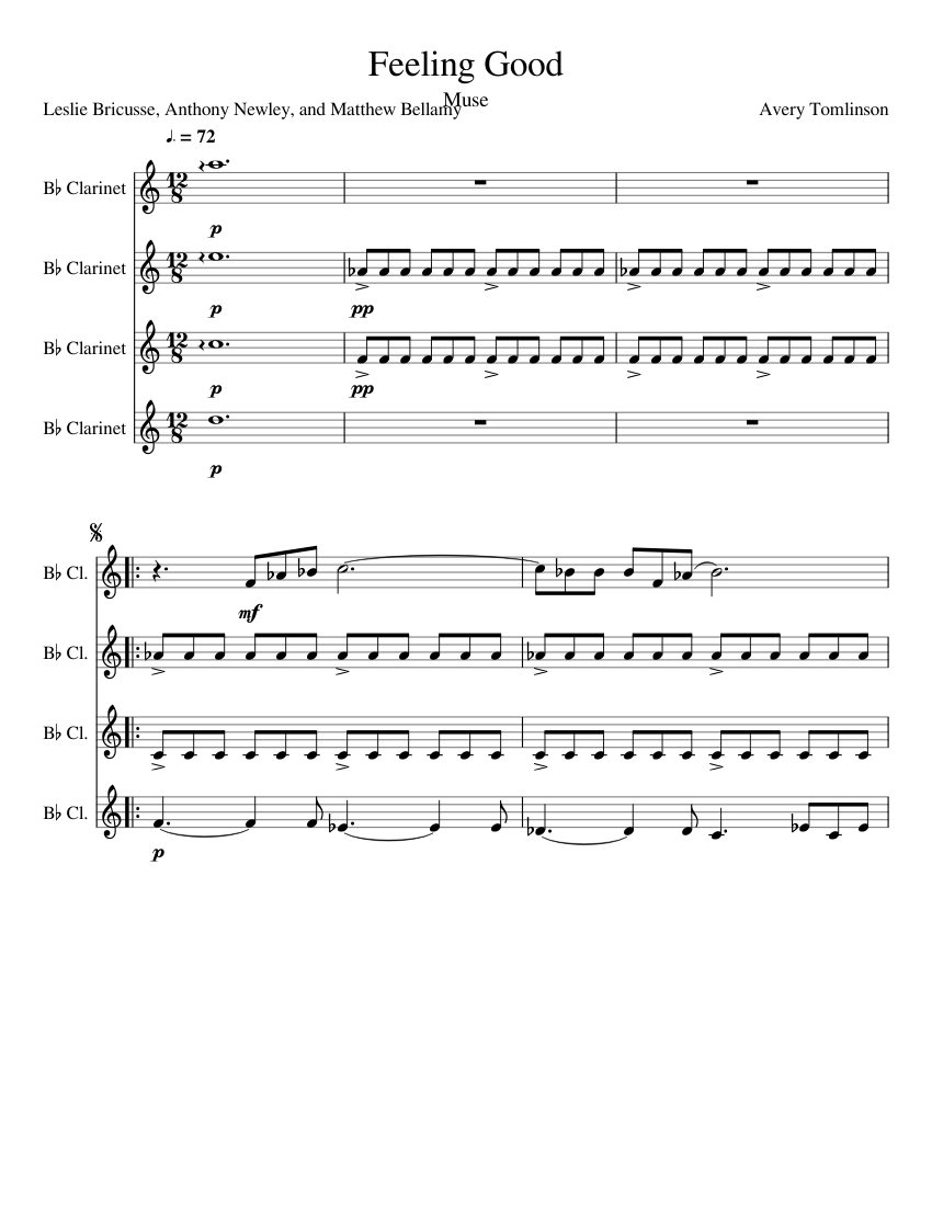 Feeling Good Muse Clarinet Quintet Sheet music for Clarinet in b-flat ...