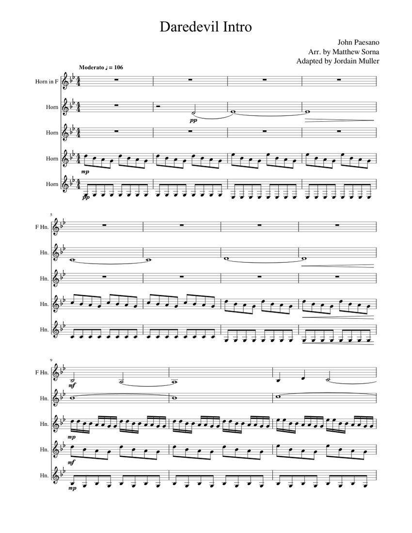 Daredevil Intro Sheet music for French horn (Solo) | Musescore.com