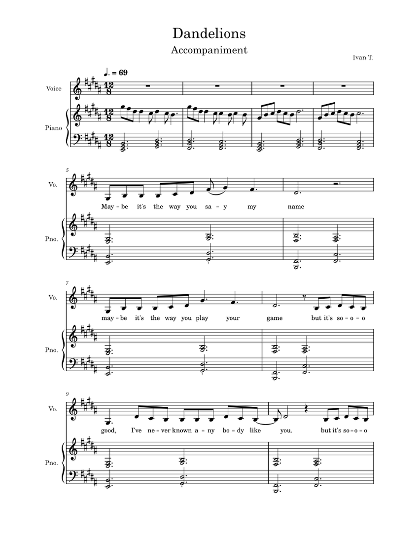 Dandelions – Ruth B Sheet music for Piano, Vocals (Piano-Voice ...