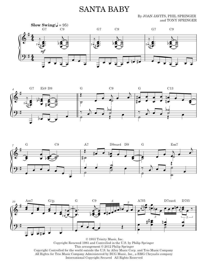 santa baby Sheet music for Piano by Eartha Kitt Official | MuseScore.com