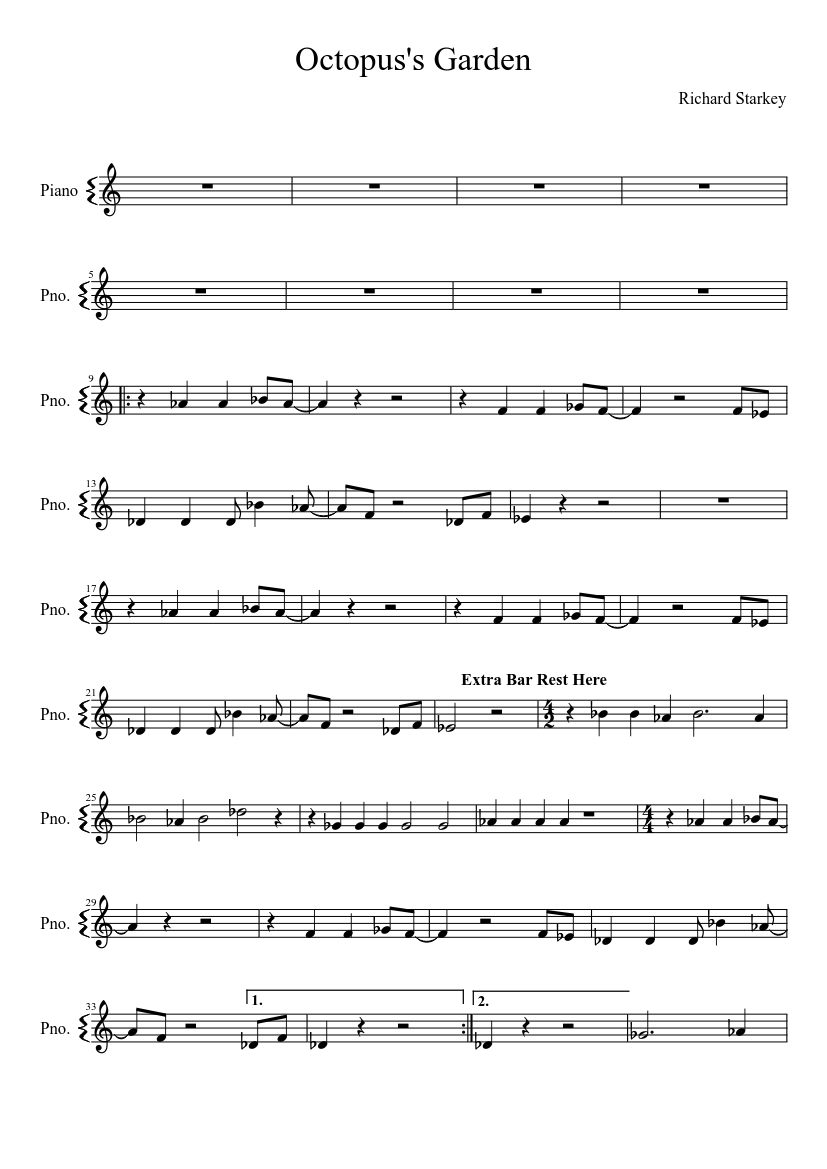 Octopus's Garden for Alto Saxophone Sheet Music for Piano (Solo) Easy ...