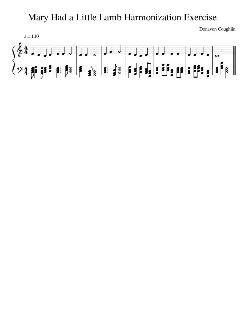Mary Had a Little Lamb Harmonization Exercise Sheet music for Piano ...
