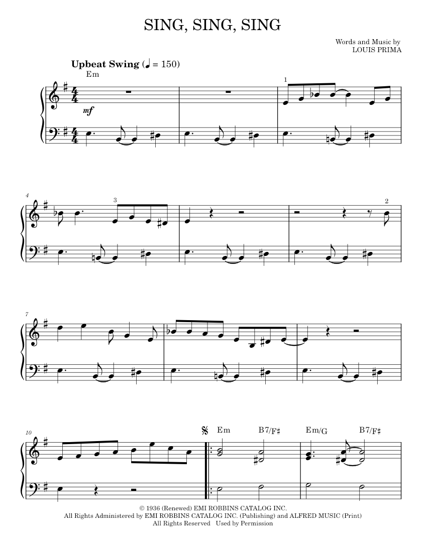 Sing Sing Sing Sheet music for Piano by Benny Goodman Official ...