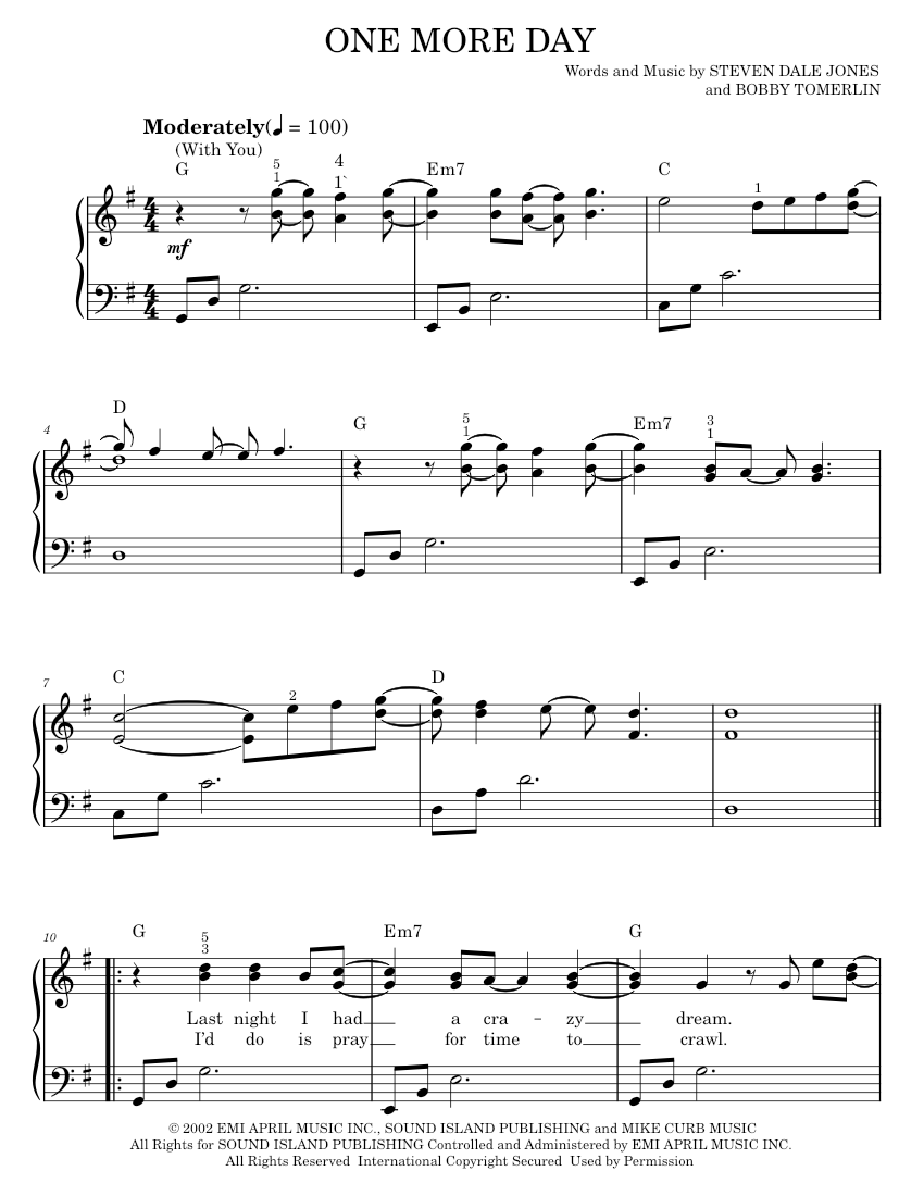one more day Sheet music for Piano by Diamond Rio Official | MuseScore.com