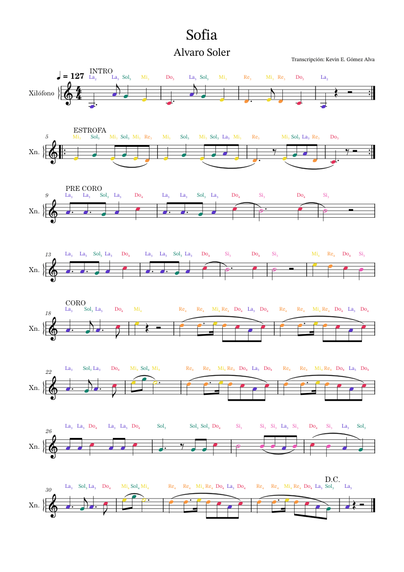 Sofia – Alvaro Soler Sheet music for Piano (Solo) | Musescore.com