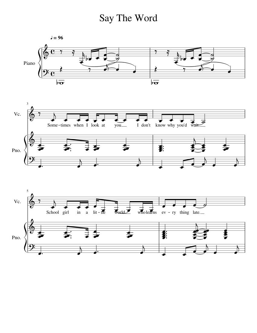 Say The Word Sheet music for Piano, Cello (Solo) | Musescore.com