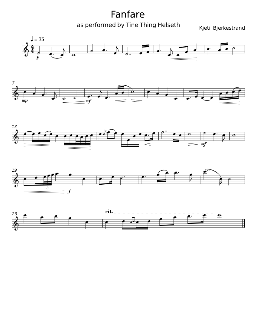 Fanfare - Tine Thing Helseth Sheet Music for Piano (Solo) Easy ...