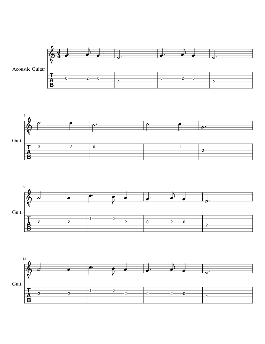 SILENT NIGHT - GUITAR TABS, Staff Notation | Beginner Guitar Lesson ...