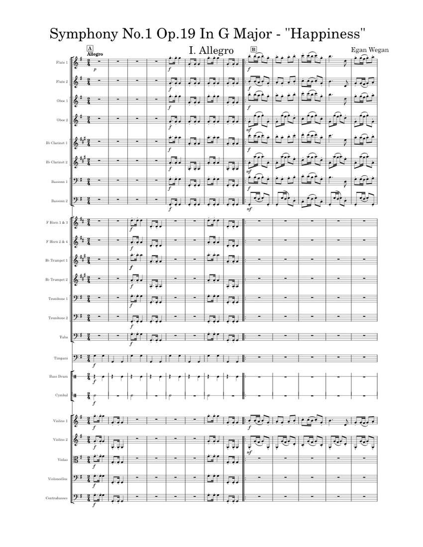 Symphony No.1 Op.19 In G Major - "Happiness" 1st Movement Sheet music for Trombone, Tuba, Flute ...