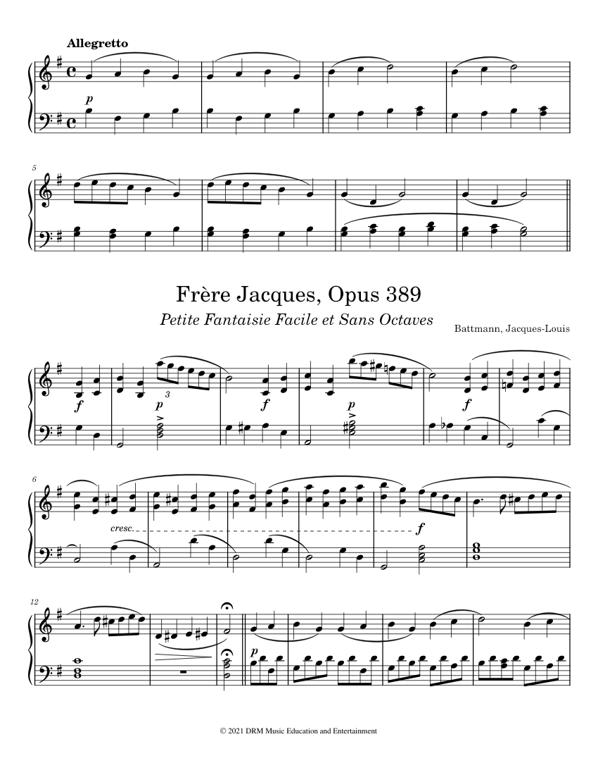 Frère Jacques, Op. 389 Sheet music for Piano (Solo) | Musescore.com