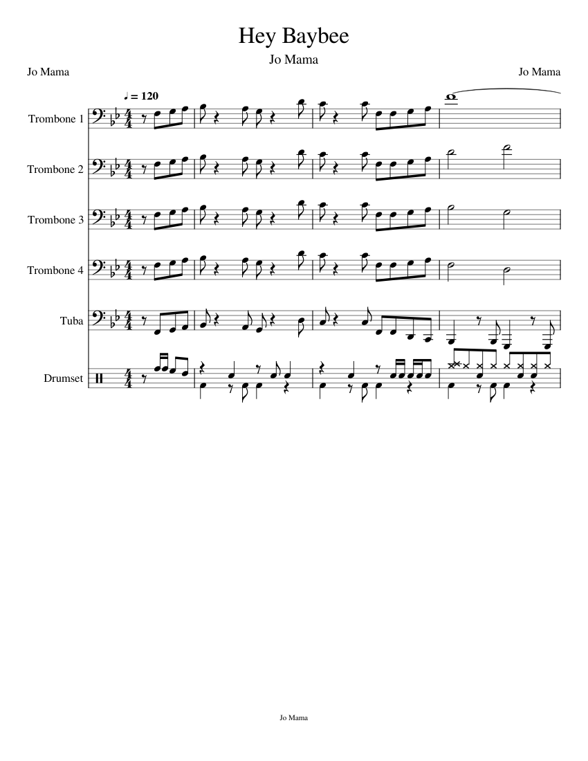 Hey Baybee Sheet music for Trombone, Tuba, Drum group (Pep Band ...