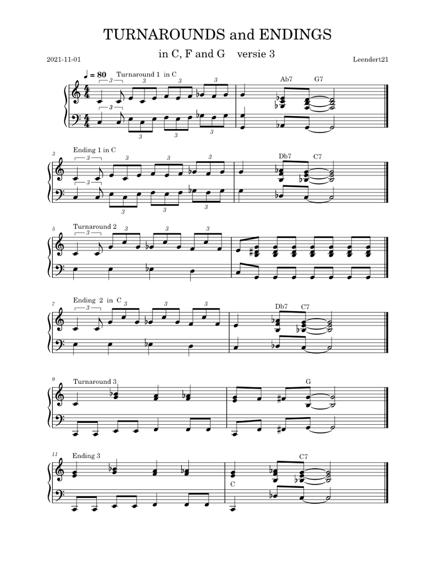 TURNAROUNDS and ENDINGS Sheet music for Piano (Solo) | Musescore.com